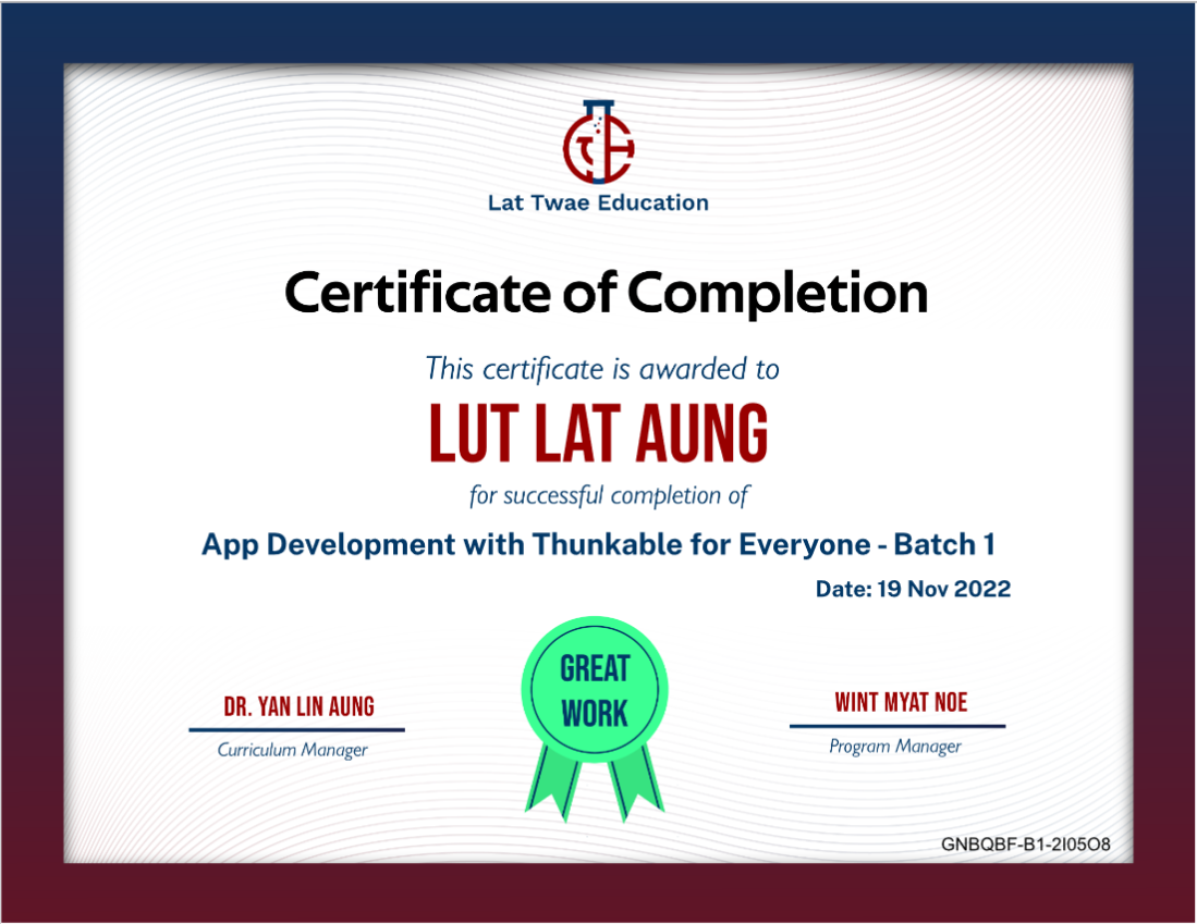 Lut Lat Aung's CV form